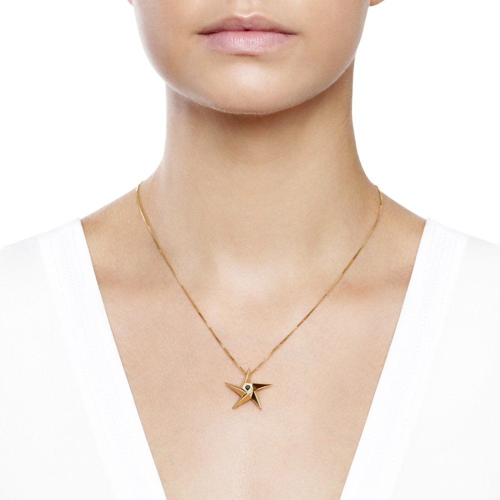 Customisable Gemstone Gold Star Pendant - Dalia Daou Jewellery London